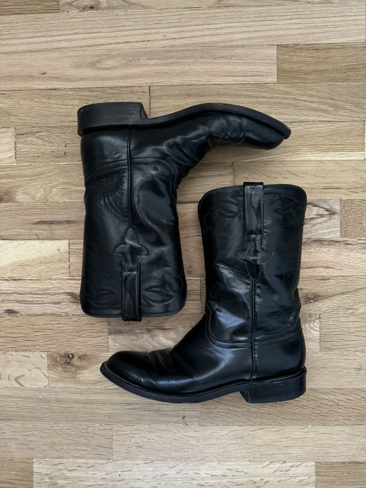 Lucchese Lucchese Classics Handmade Black Leather Western Roper Boots ...