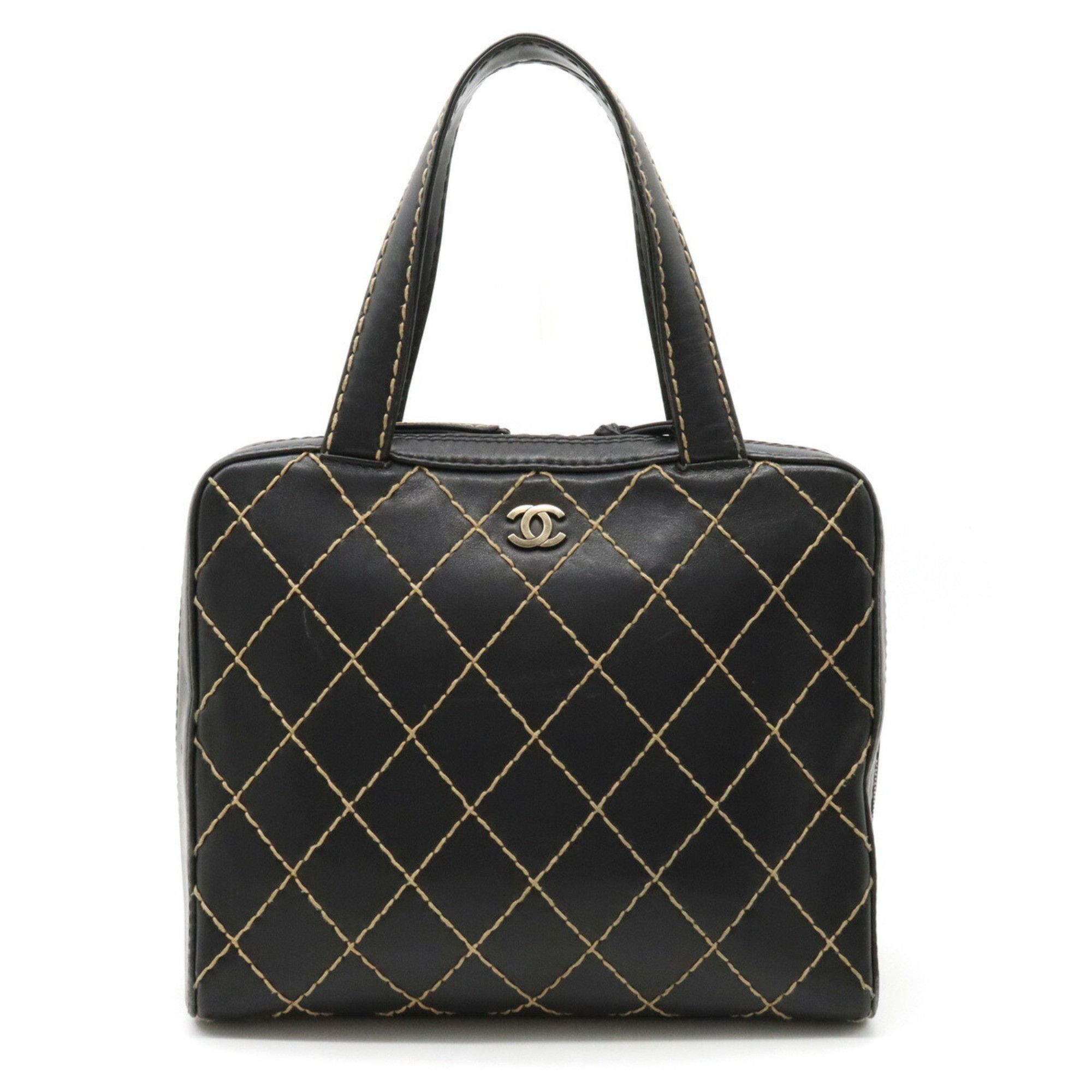 Chanel CHANEL Wild Stitch Coco Mark Tote Bag Handbag Leather Black ...