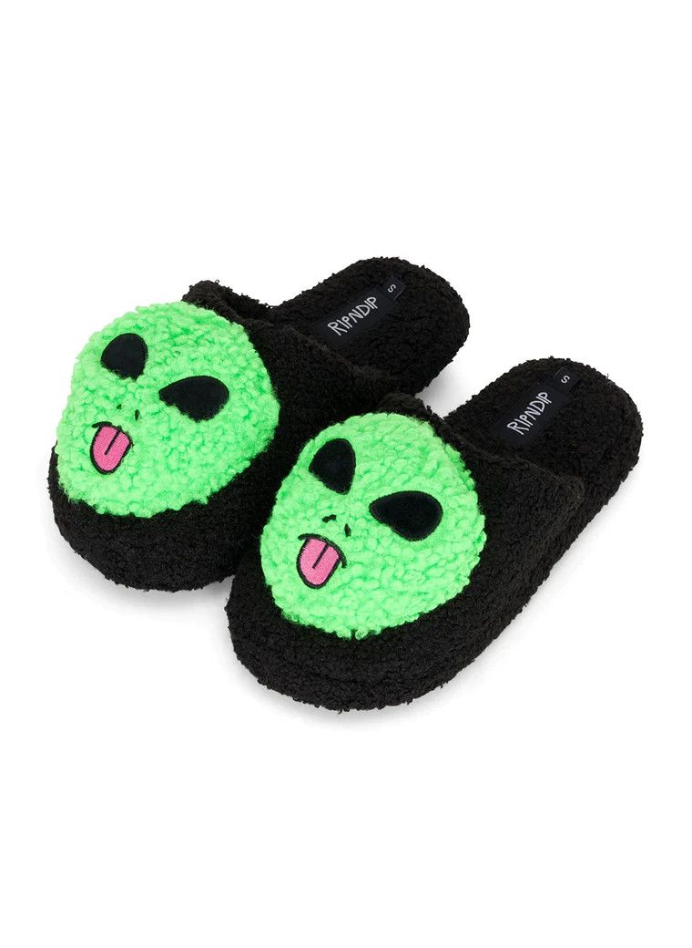 Rip N Dip LORD ALIEN PLUSH FACE HOUSE SLIPPERS - BLACK | Grailed