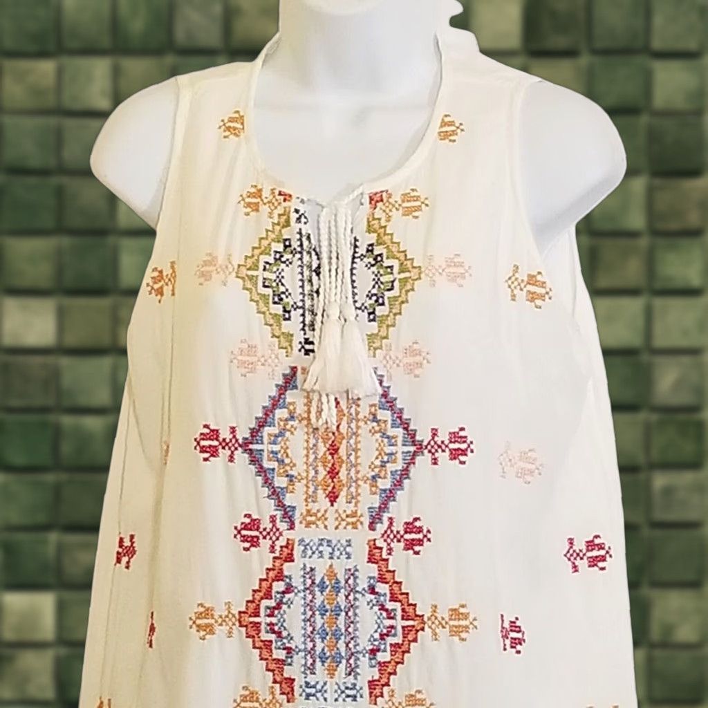 Vintage Chic Connection Mini Dress Size S White Embroidered Sleeveless ...