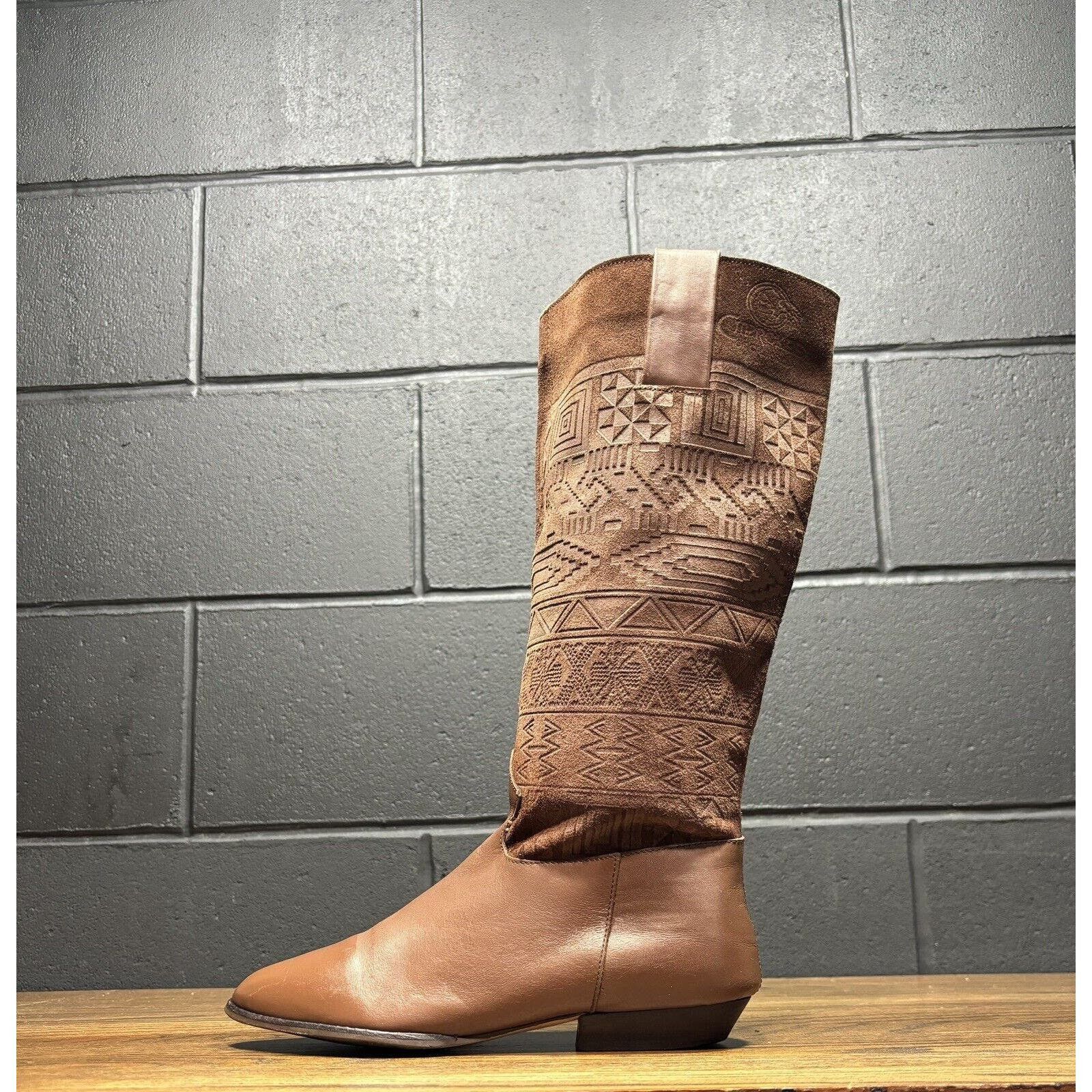Other Cherokee Inca Brown Leather Knee High Boots Aztec Design | Grailed