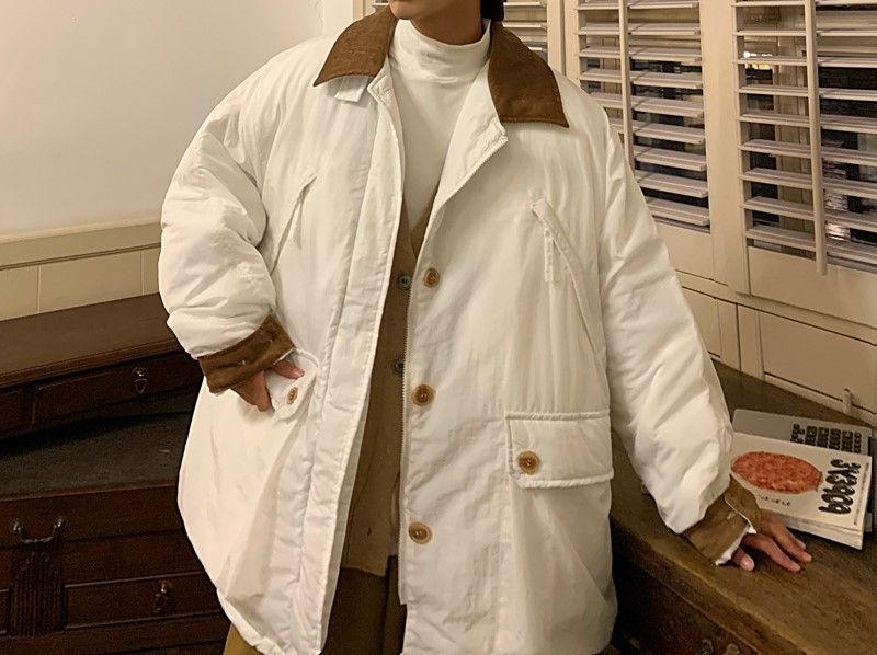 Retro Jacket × Streetwear White Button Up Vintage Style Chore Coat ...