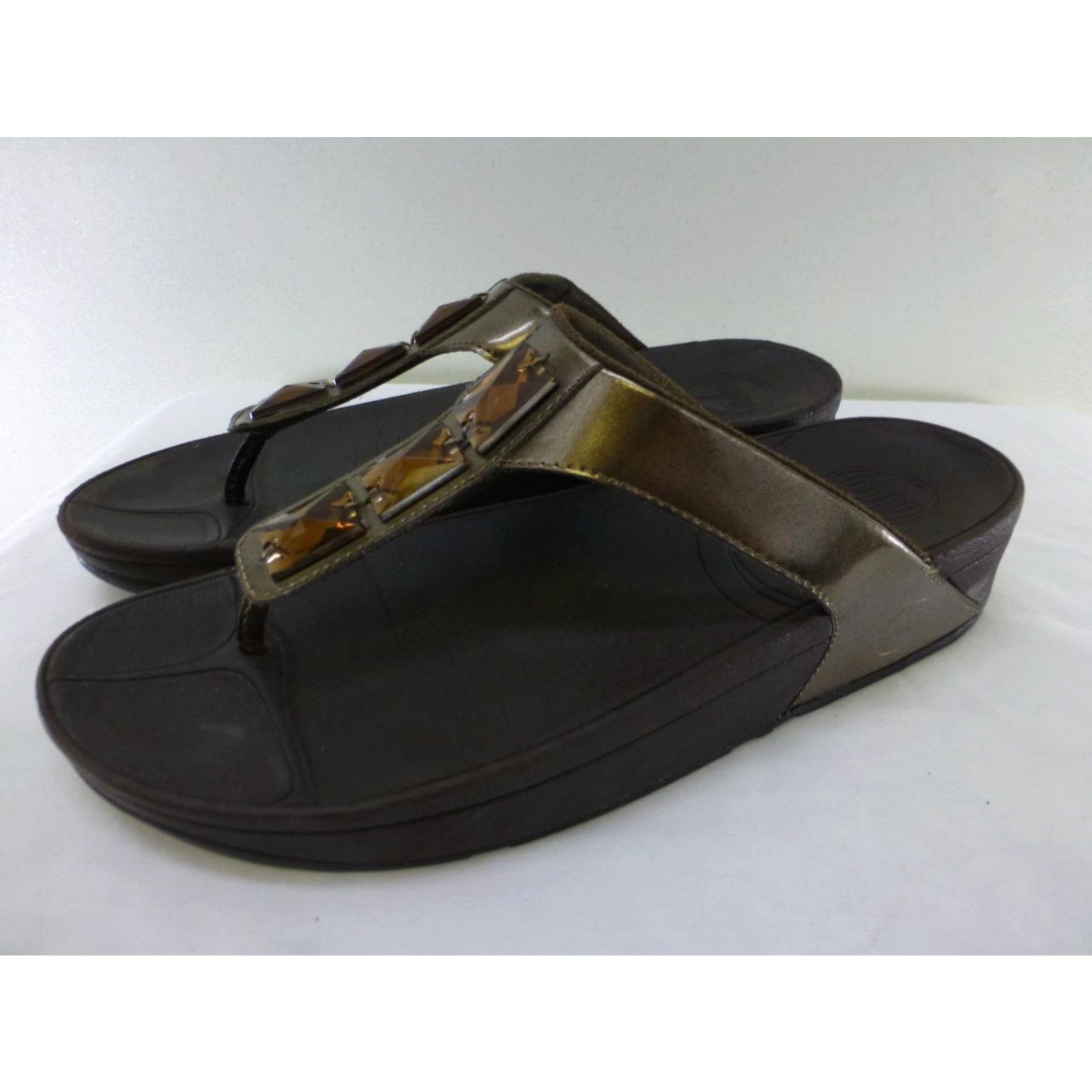 Vintage FITFLOPS Sandals bronze slip slide flip flops thongs womens 10 ...