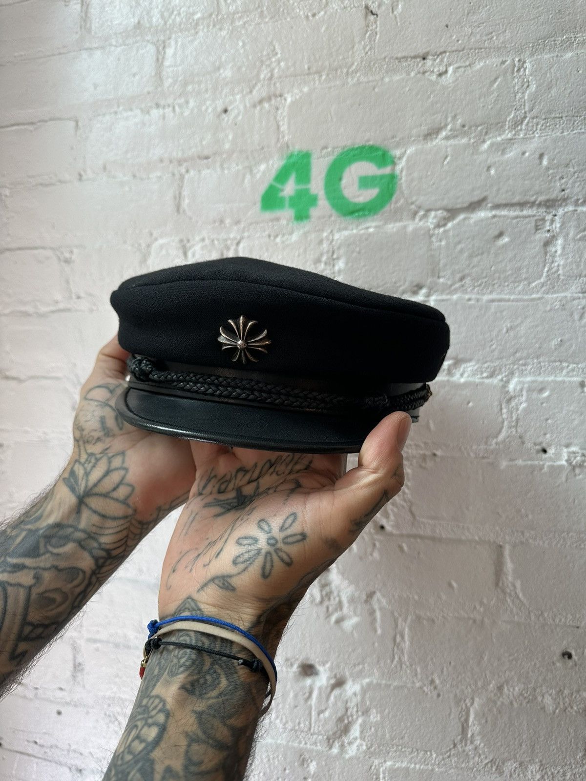 Chrome Hearts CHROME HEARTS LEATHER CONDUCTOR HAT | Grailed