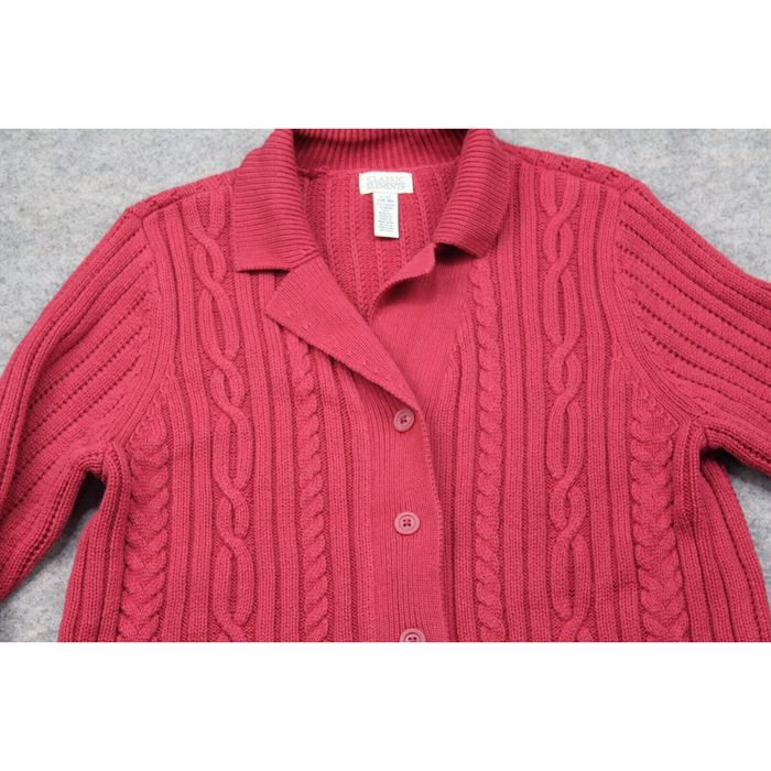 Vintage Classic Elements Sweater Large L Rose Pink Button-Up Cable Knit ...