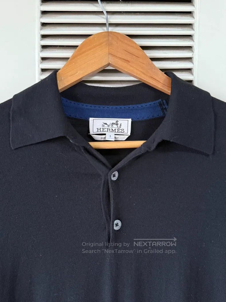 Hermes Black knitted polo shirt, pure wool fabric Sweaters
