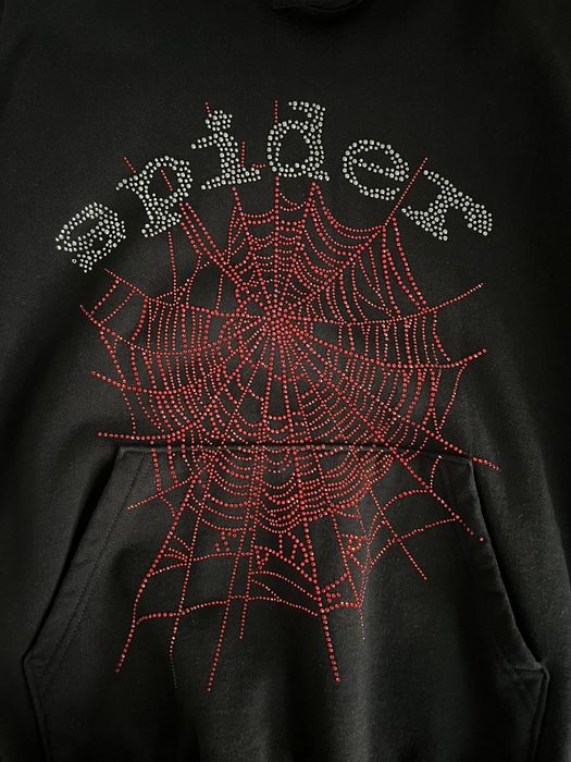 Spider Worldwide Sp5der Hoodie Black Red Rhinestones | Grailed