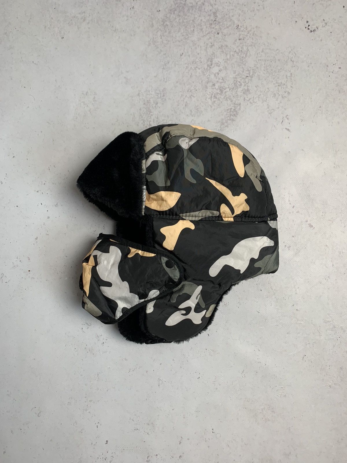 Vintage Vintage Camo Mask Fuzzy Faux Fur Trapper Ushanka Hat Os Grailed