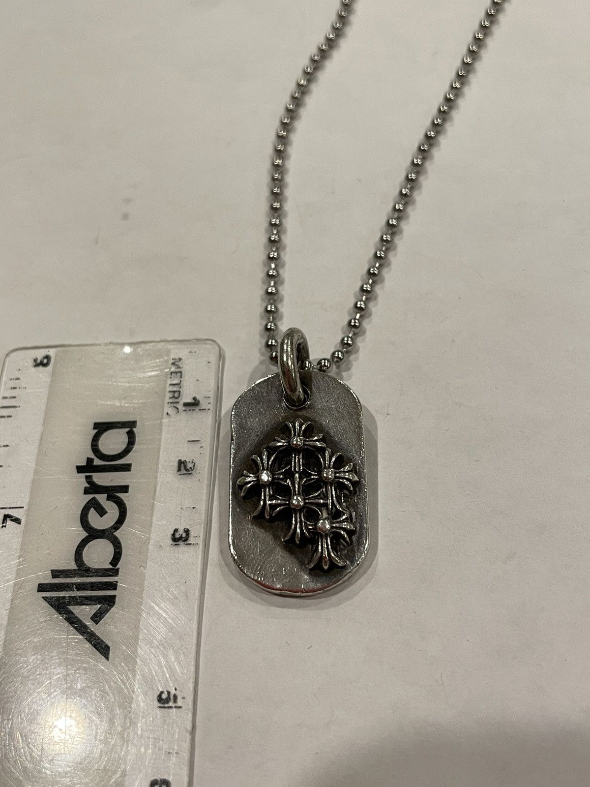 Chrome Hearts Chrome Hearts Cemetery Cross Dog Tag Ball Chain Necklace ...
