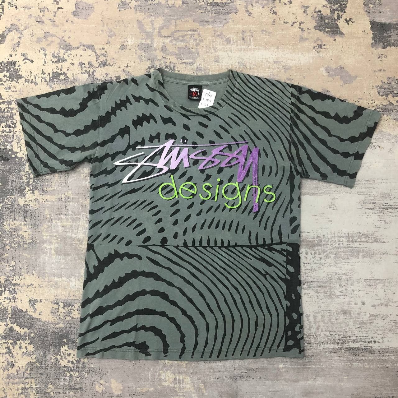 Vintage T463 90s STUSSY DESIGNS X OPTICAL ILLUSION ART TEE | Grailed