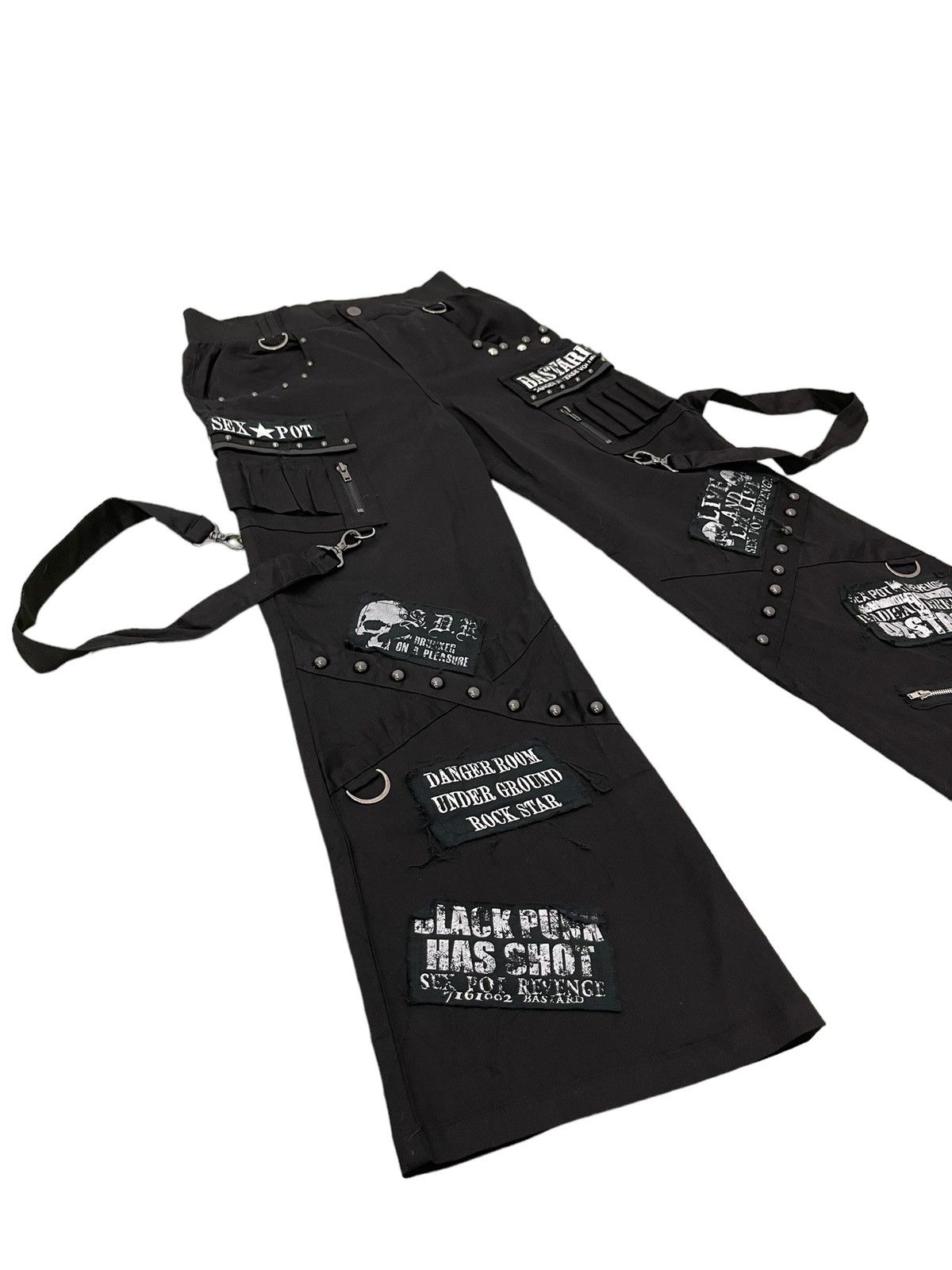 Hype × Japanese Brand × Streetwear Wide Leg Cargo Sex Pot Revenge Pant Punk Black Patches 6🟦5