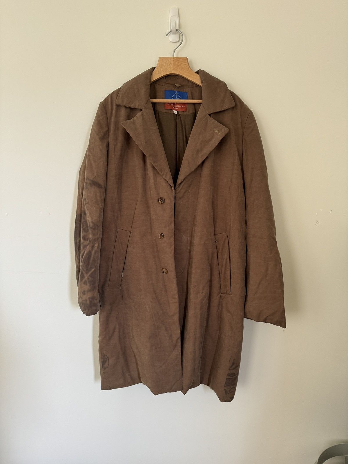 Opening Ceremony Opening Ceremony Brown Puffy Distressed Trench Coat ...