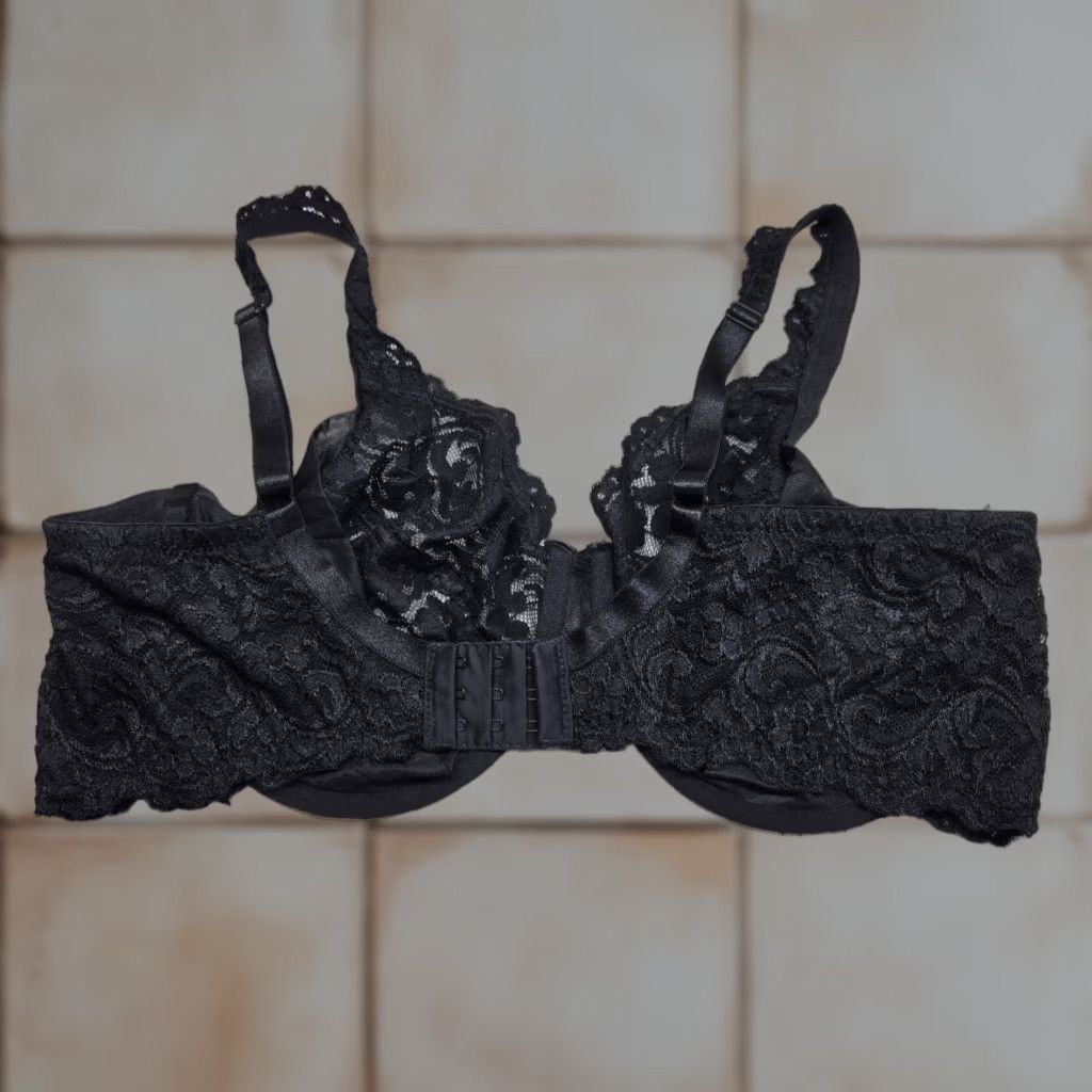 Vintage Smart & Sexy Bra 42D Black Floral Underwired Lace Balconette ...