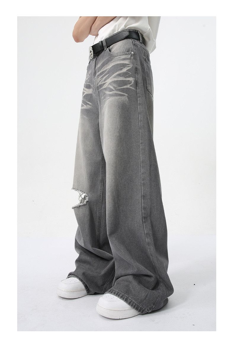 Vintage Custom Faded Gray ripped Loose jeans | Grailed