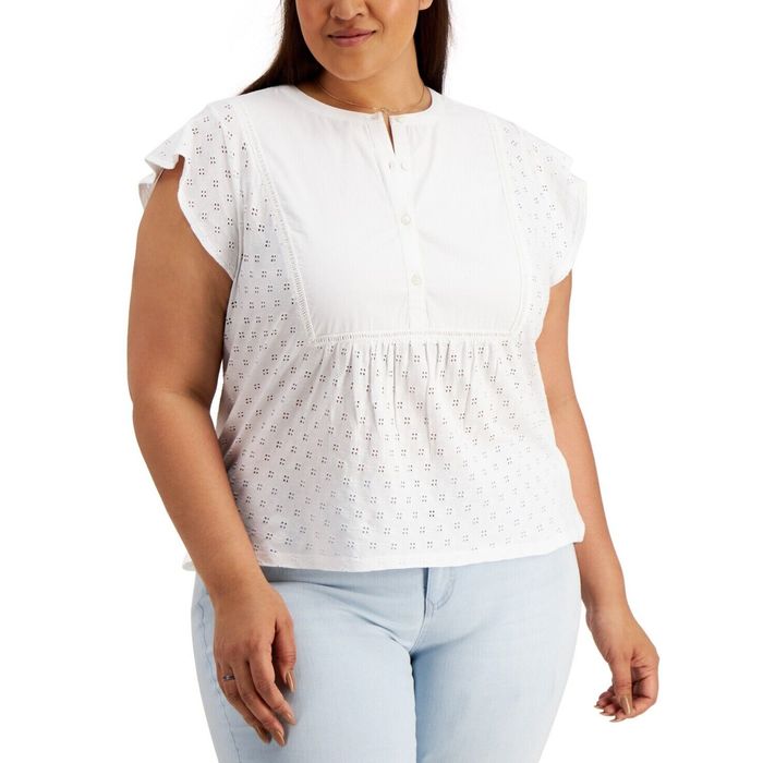 Streetwear Style & Co Plus Size Cotton Eyelet Top, Bright White, 1X ...