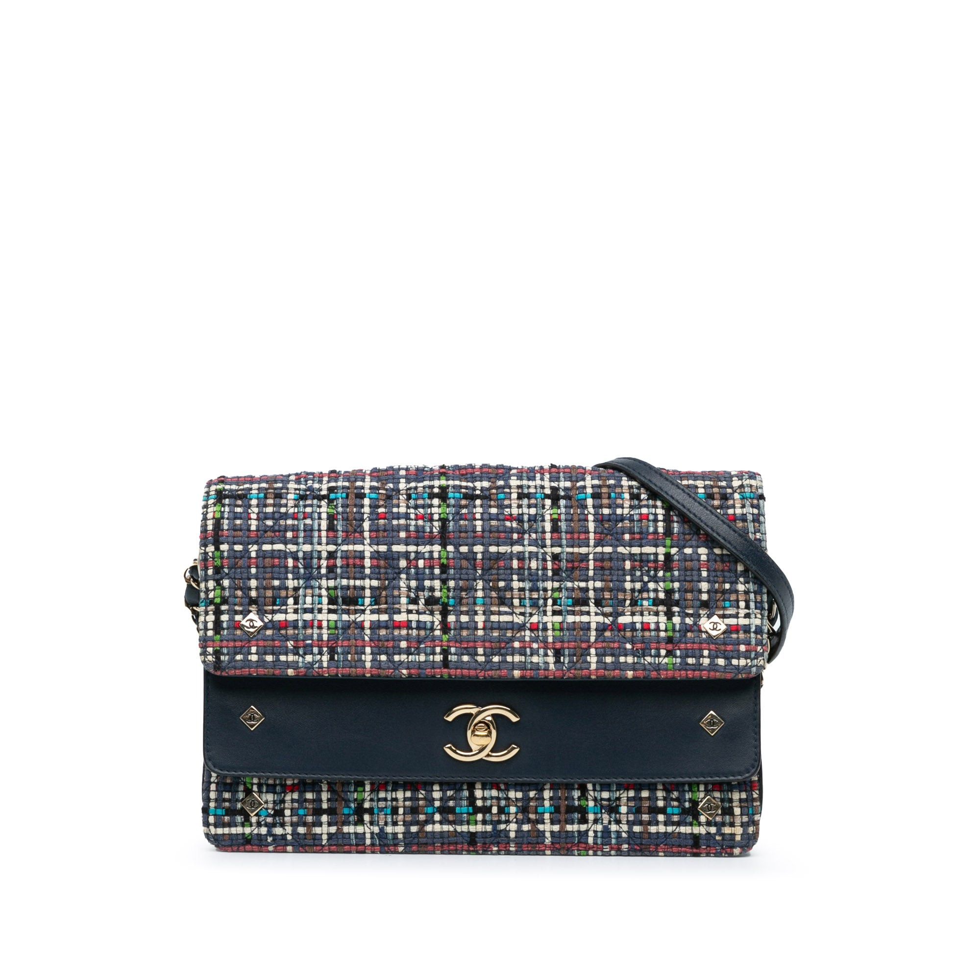 Chanel Blue CC Multicolor Tweed Double Flap Crossbody Bag | Grailed