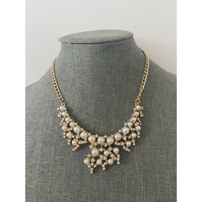Generic Shimmery rhinestone bib necklace gold tone | Grailed