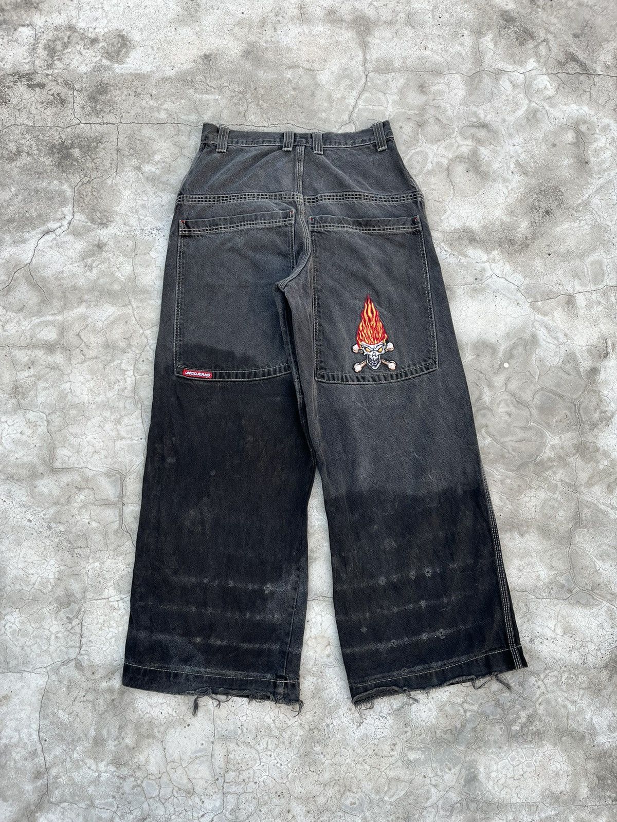 JNCO × Vintage Discolour 90s Jnco wide leg flaming skull skater pant ...