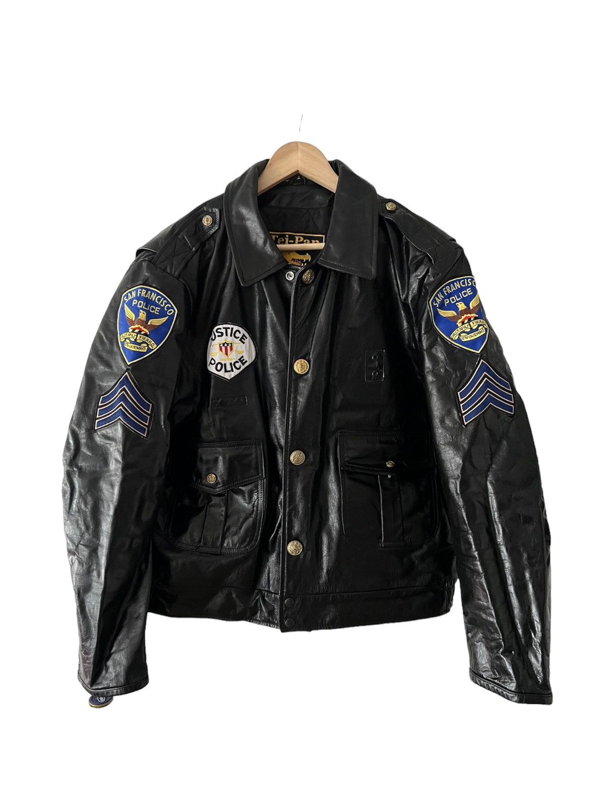 Vintage Vintage 90s Police San Francisco Leather Jacket Boxy Rare XL ...