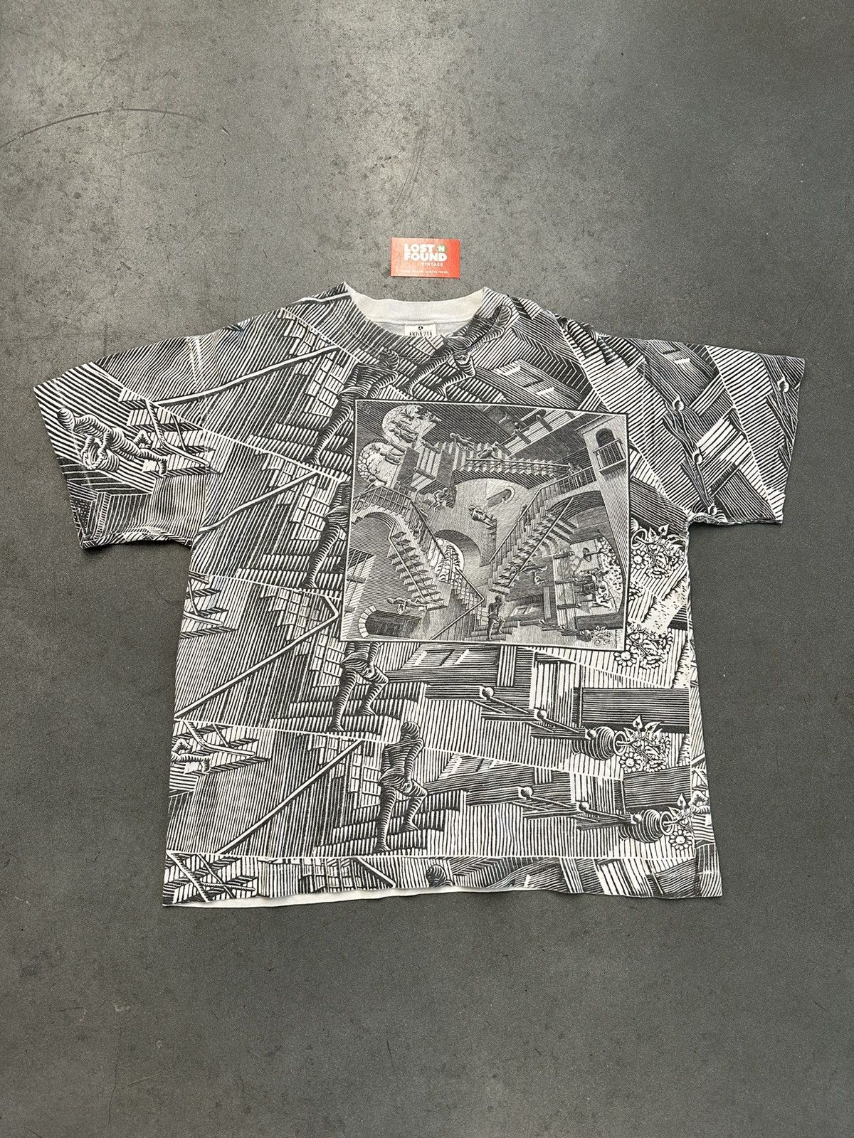 Art × Vintage 1990 Vintage MC Escher Spiral Stairs Relativity AOP Tee ...