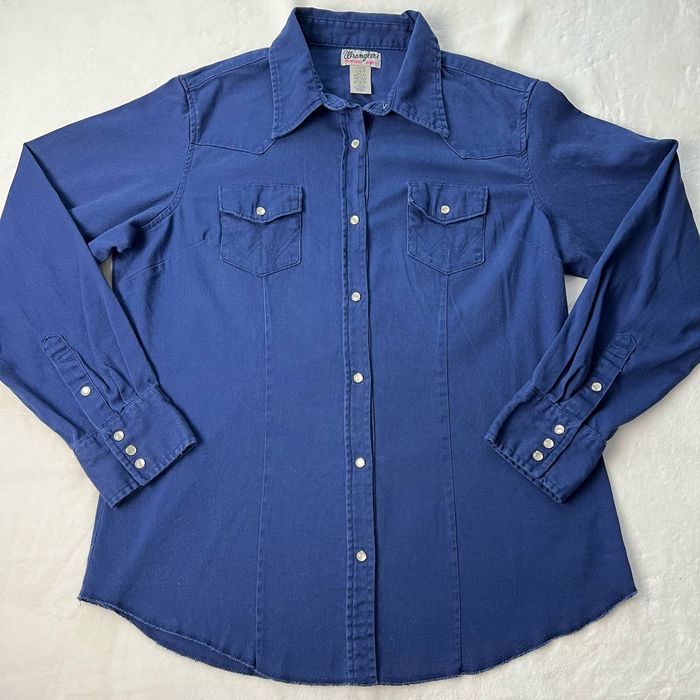 Wrangler Wrangler Wrancher women’s blue Pearl snap Navy Blue shirt L ...