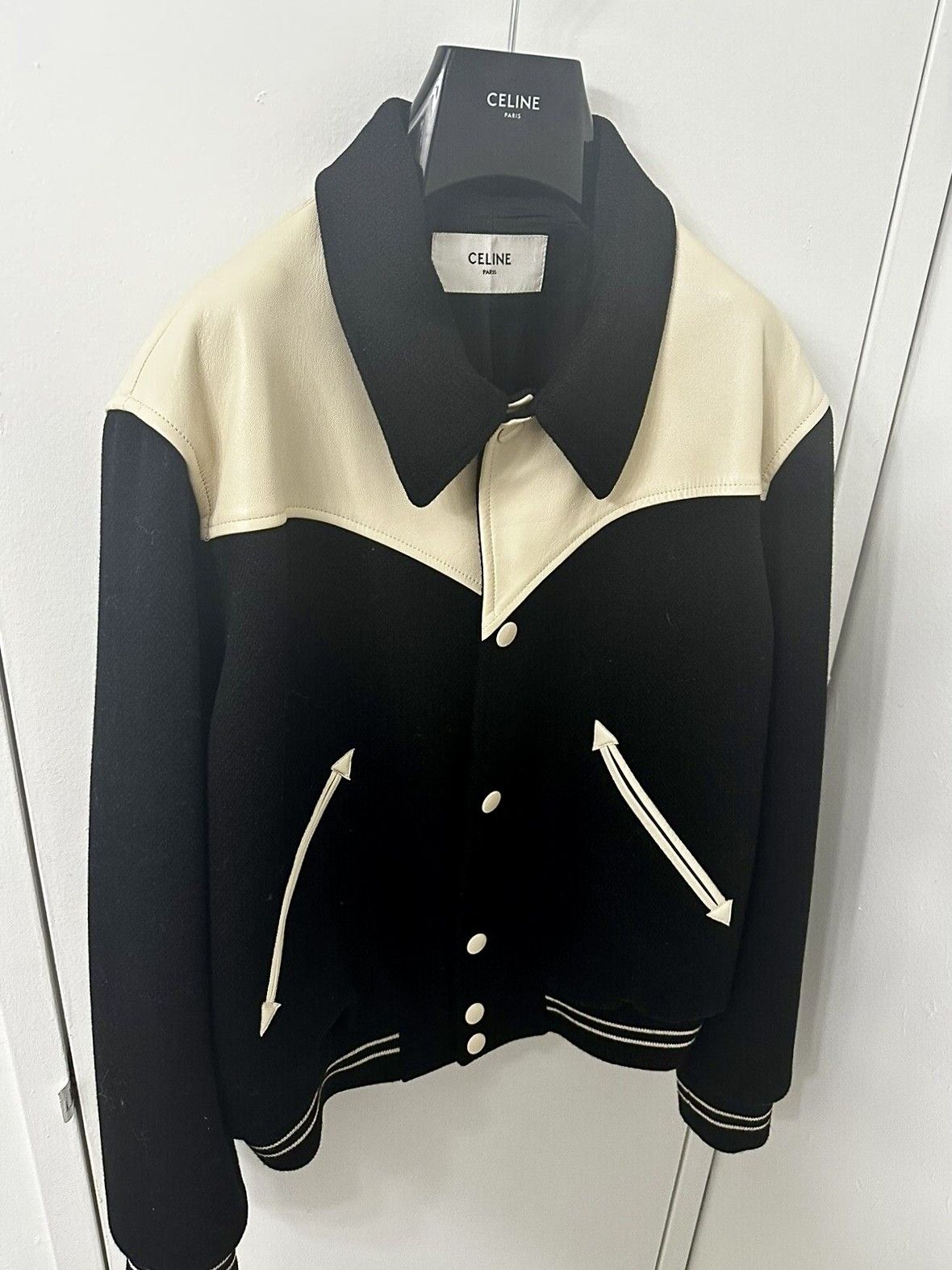 Celine Celine x Hedi Slimane Black Western Teddy Varsity Jacket | Grailed