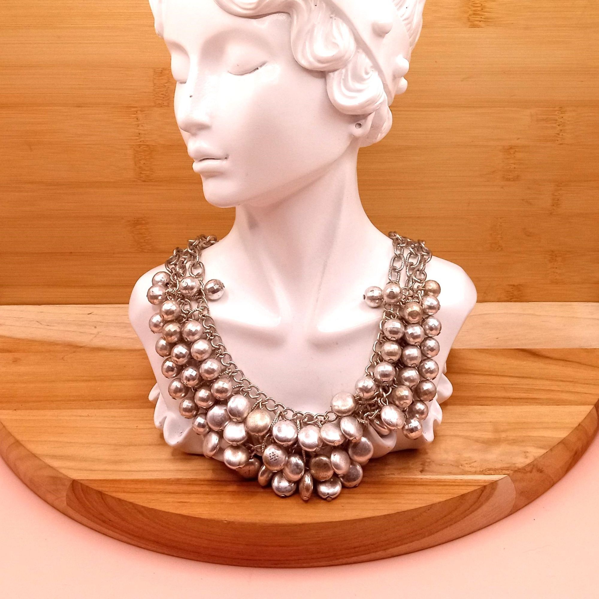 Vintage Vintage Chunky Metallic Beaded Fringe Triple Strand Chain St ...