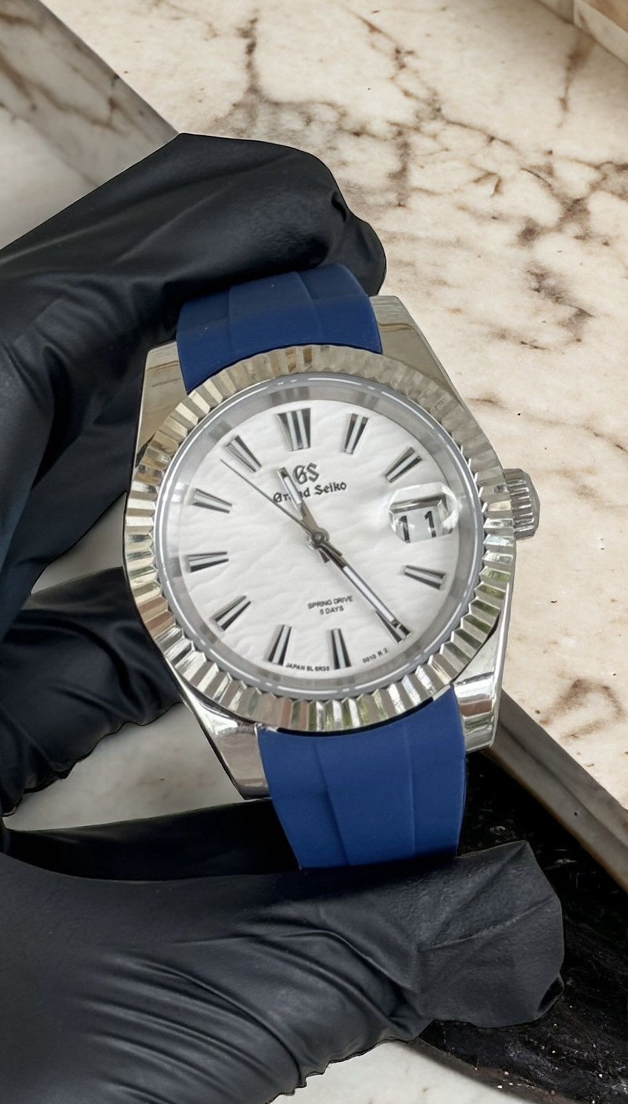 Japanese Brand × Seiko Seiko Mod GS Custom Datejust Blue Rubber Strap ...