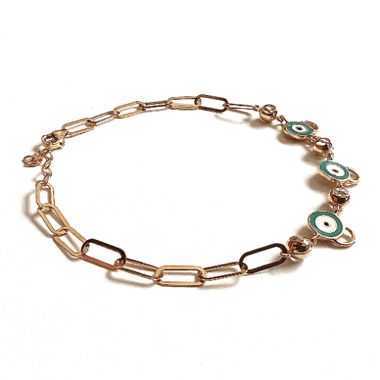 Handmade 14K Real Gold evil Eye paperclip Bracelet | | Grailed