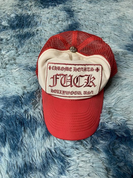 Chrome Hearts Chrome Hearts Trucker Hat Red FUCK Hollywood USA SnapBack ...