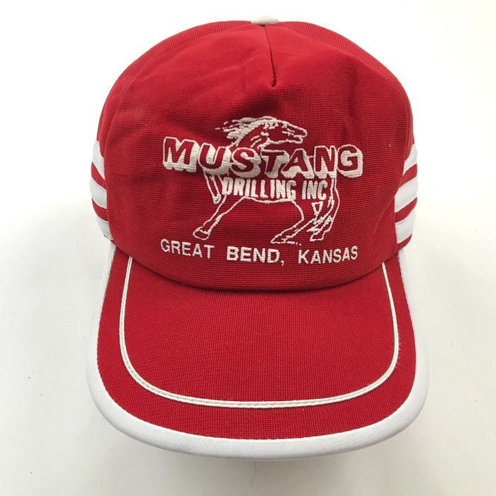 Vintage VINTAGE Mustang Drilling Hat Cap Snapback Red White Adjustable ...