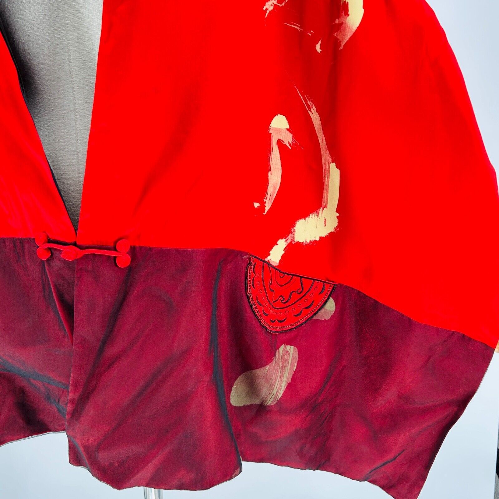 Vintage RARE 90s Chico’s 100% Silk Satin Red Asian Large Shawl Wrap ...