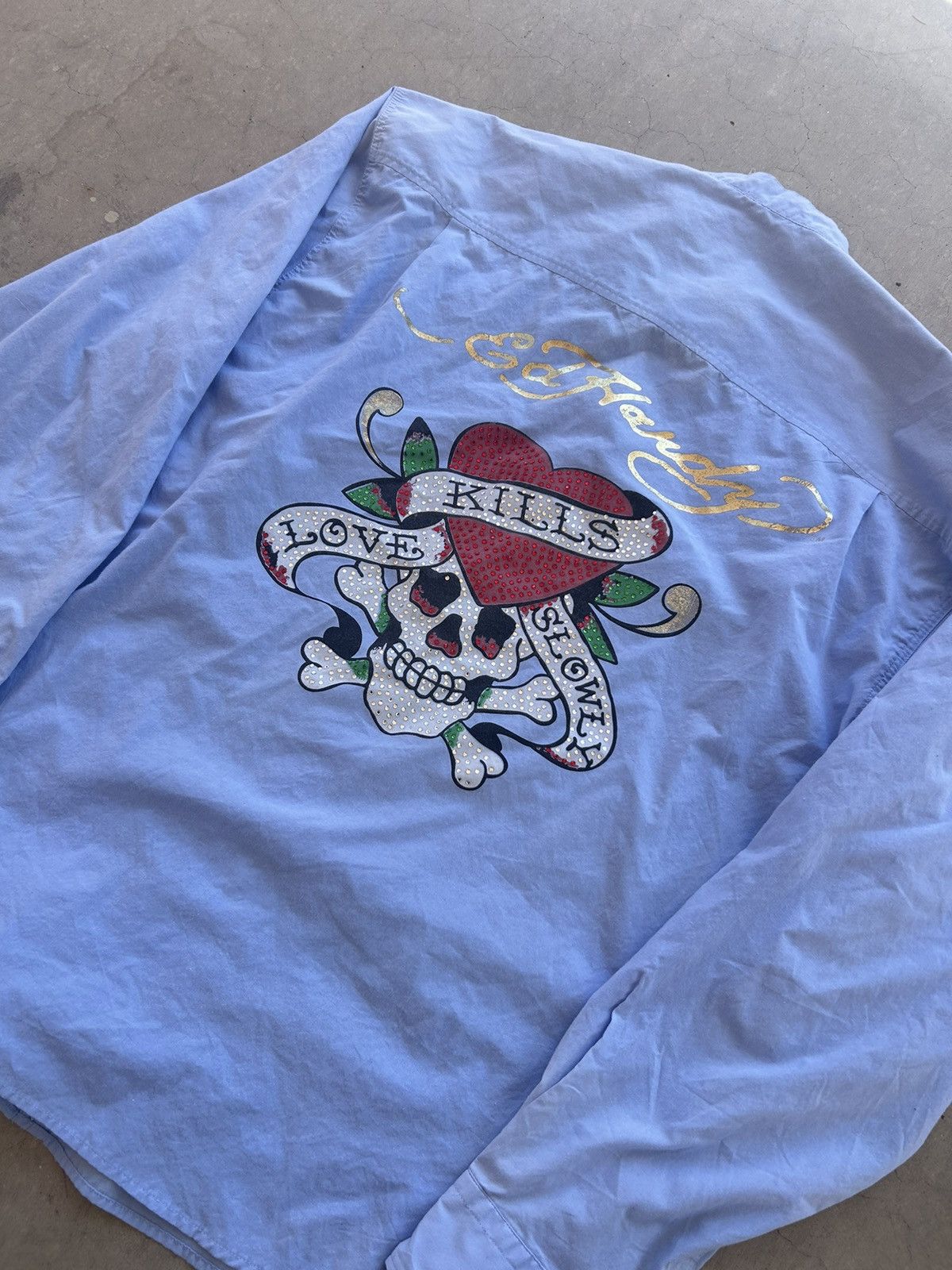 Vintage Y2K Ed Hardy Periwinkle Blue Rhinestone Shirt | Grailed
