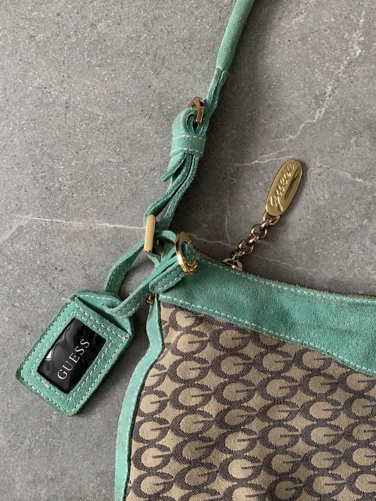 Bag × Guess × Vintage Rare Guess Tiffany Blue shoulder suede bag G ...