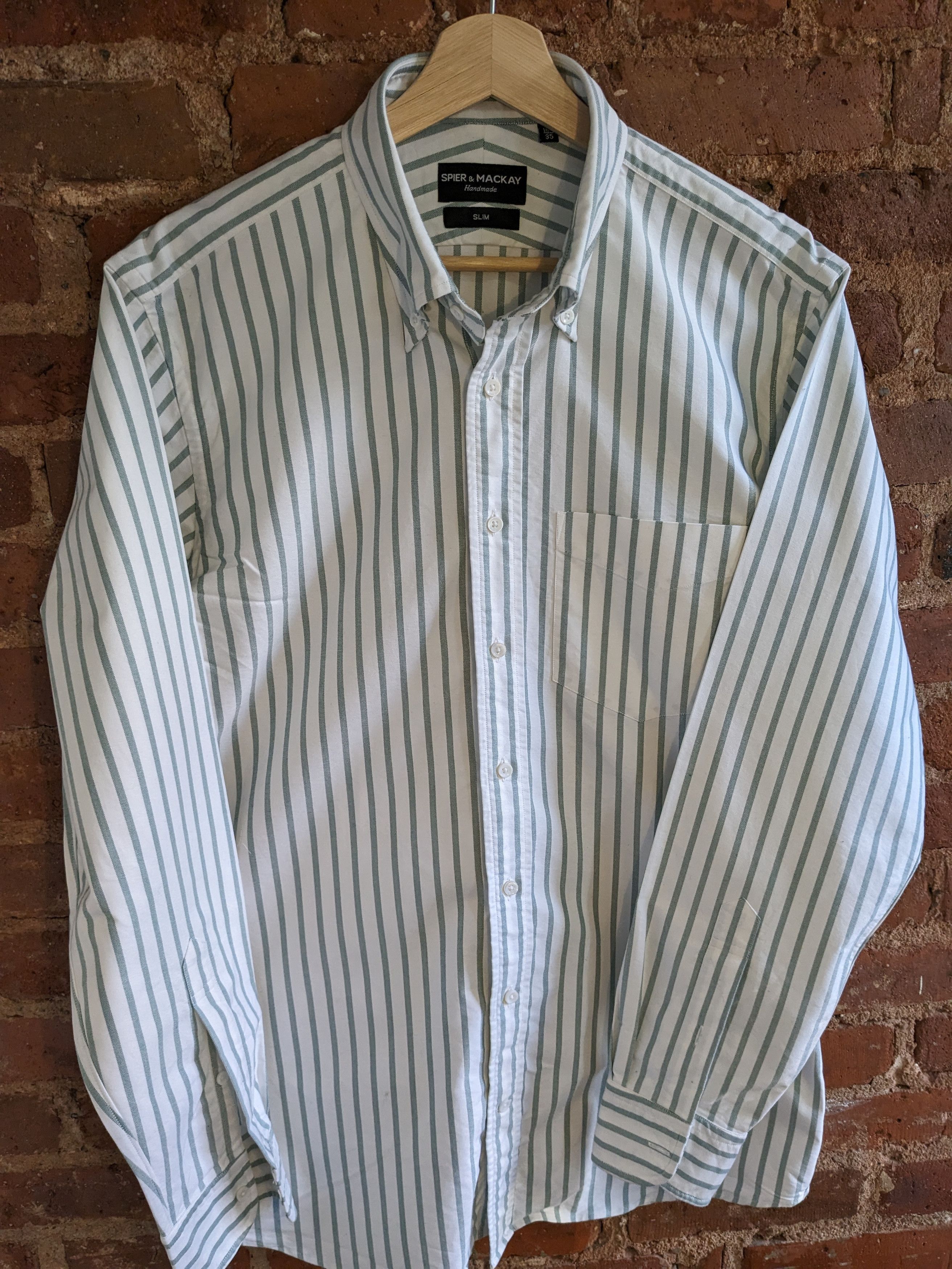 Spier & Mackay Oxford shirt green university stripe 16.5x35 slim | Grailed