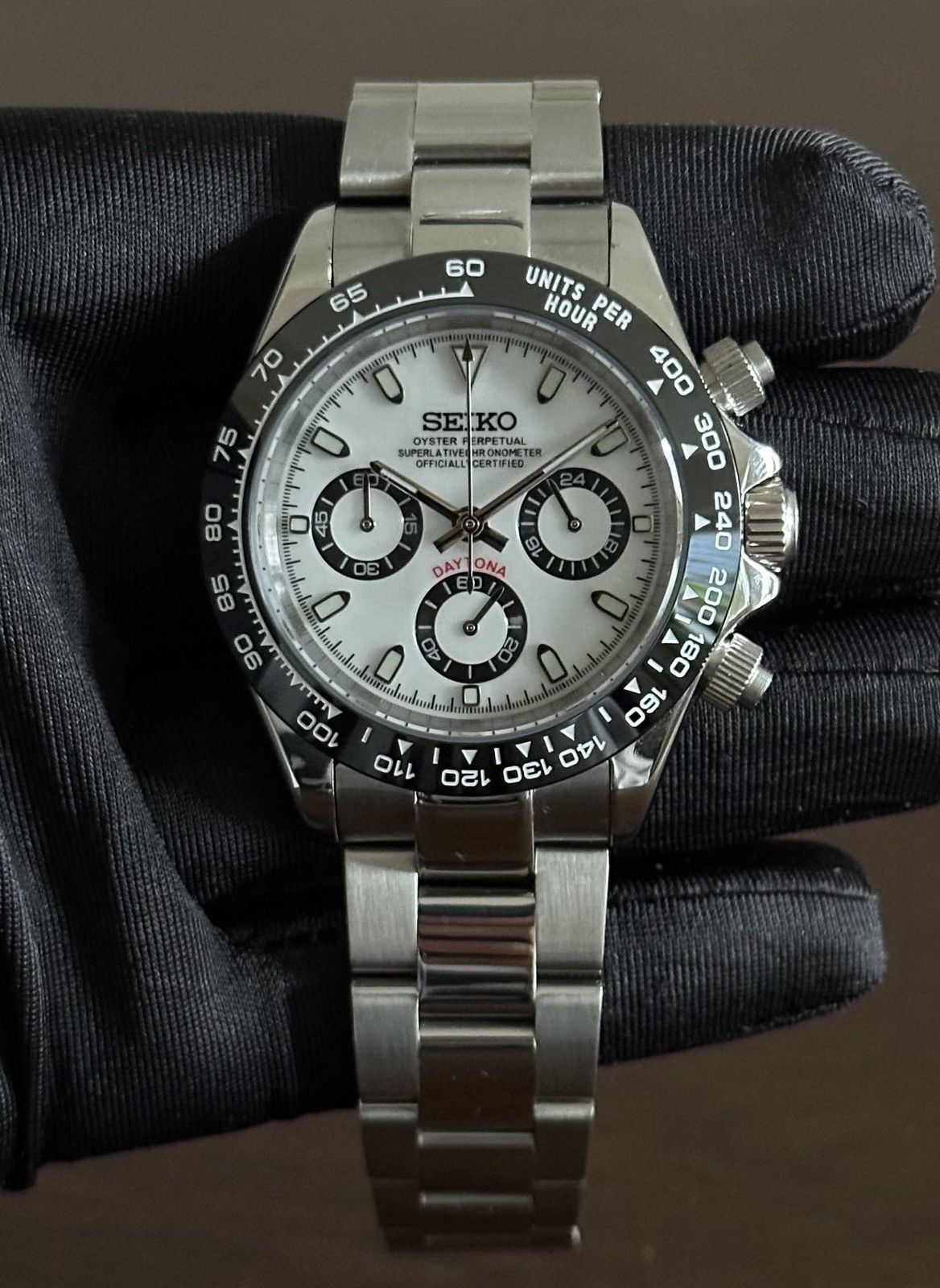 Japanese Brand × Seiko Seiko Mod Panda Daytona White Stainless Steel ...