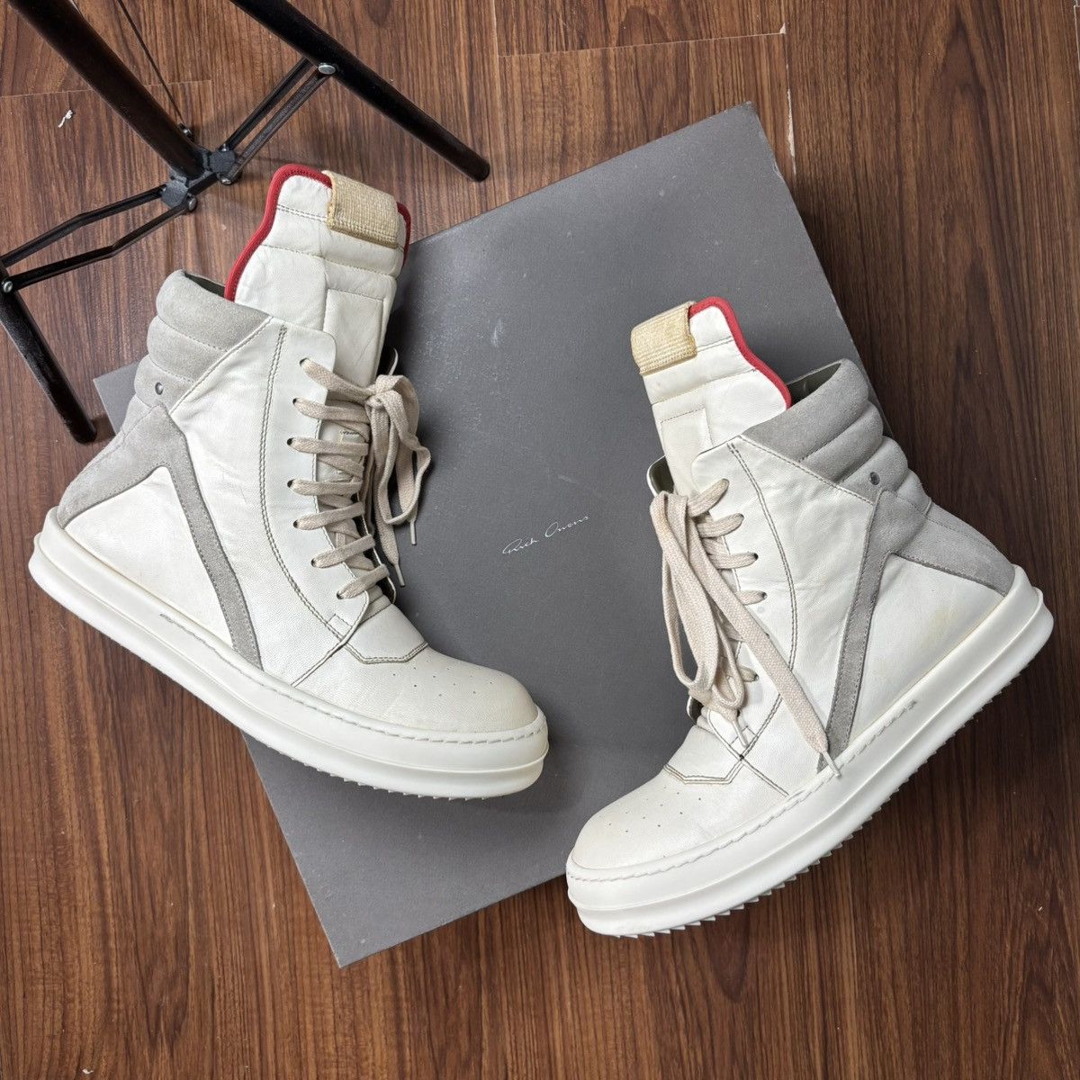 Rick Owens Rick Owens FW19 Larry Geobasket Pearl Grey and Red | Grailed