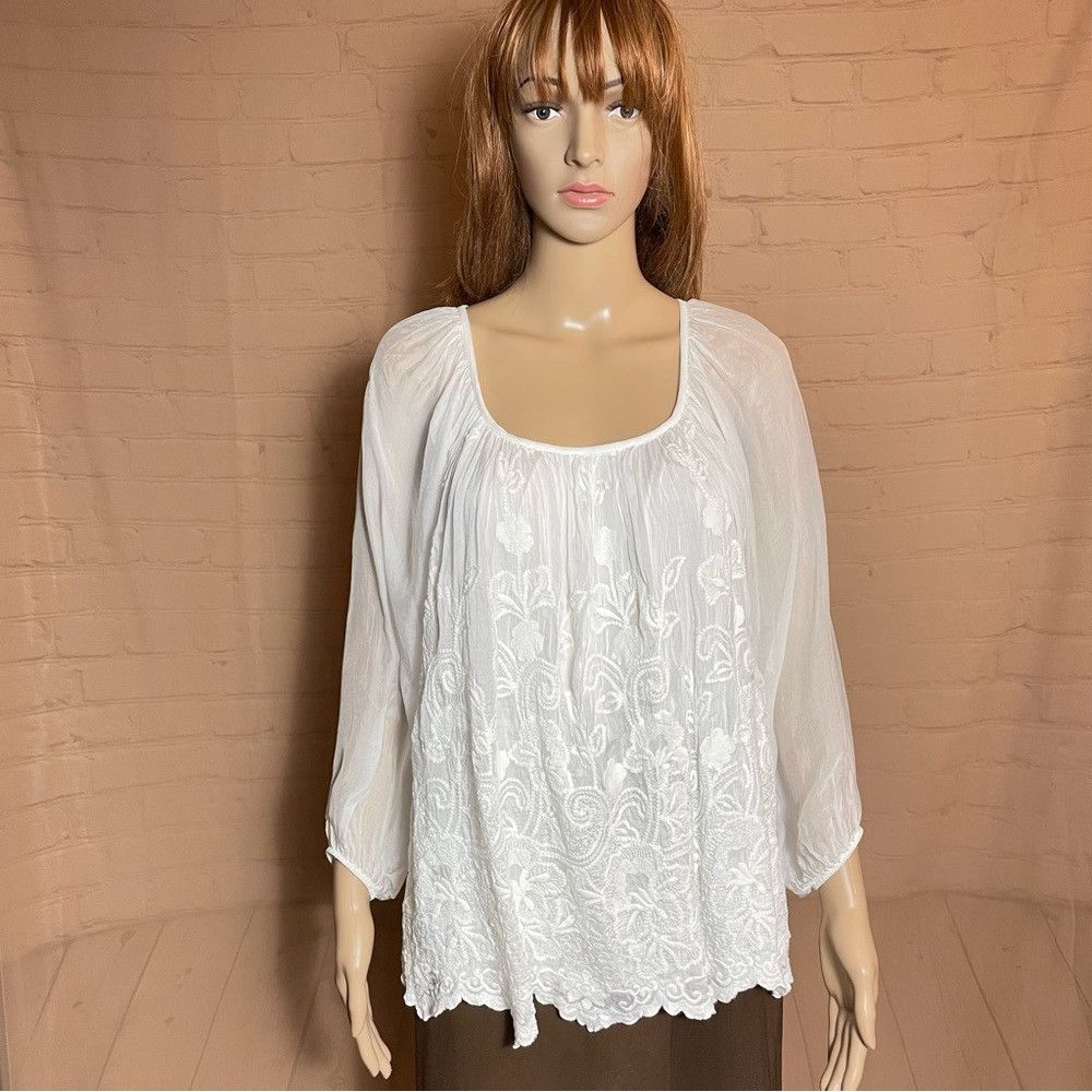Other New Angela Moda Silk Blend Embroidered Floral White Blouse | Grailed