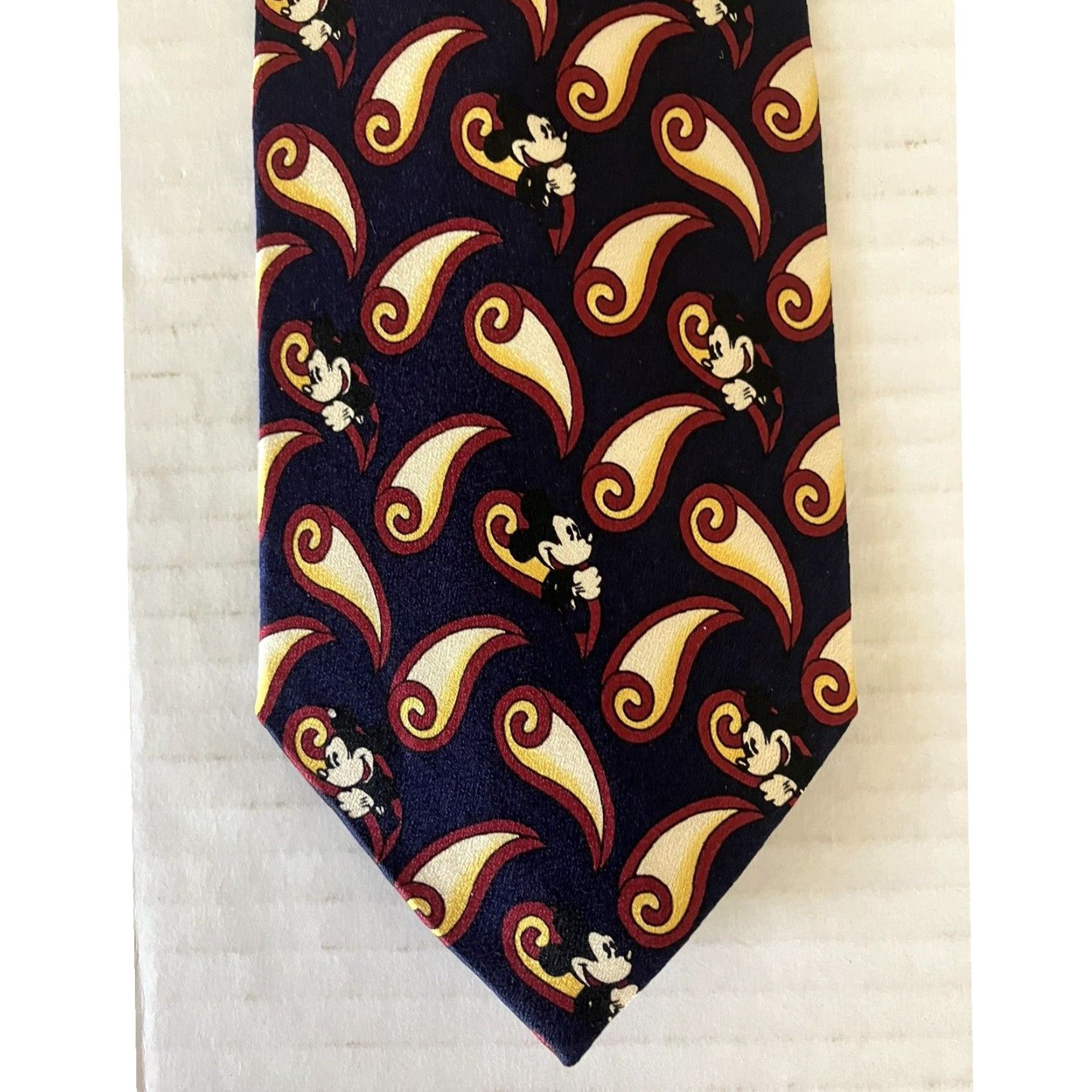 Disney Mickey Mouse Embellished Silk Satin Necktie in Black Yellow and ...