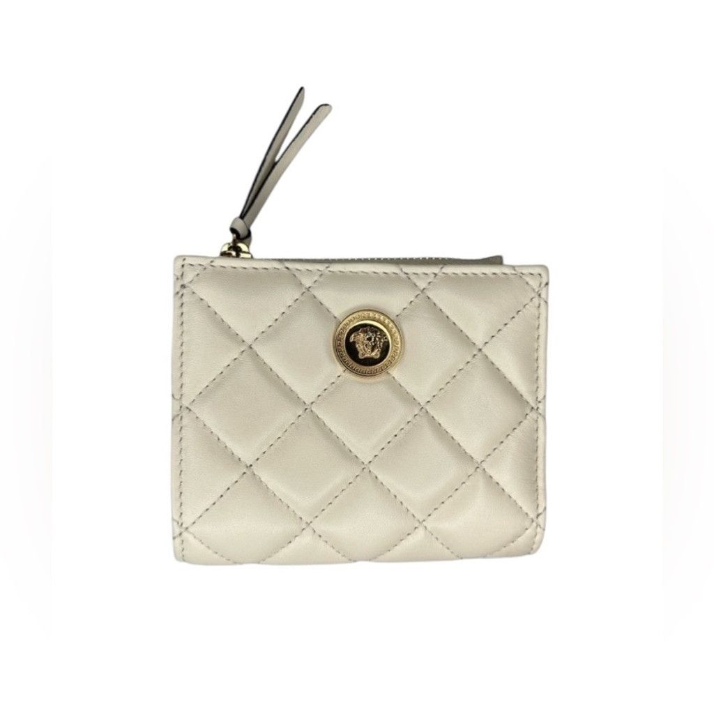 Versace Versace Medusa cream 100% Leather Quilted Compact Wallet | Grailed