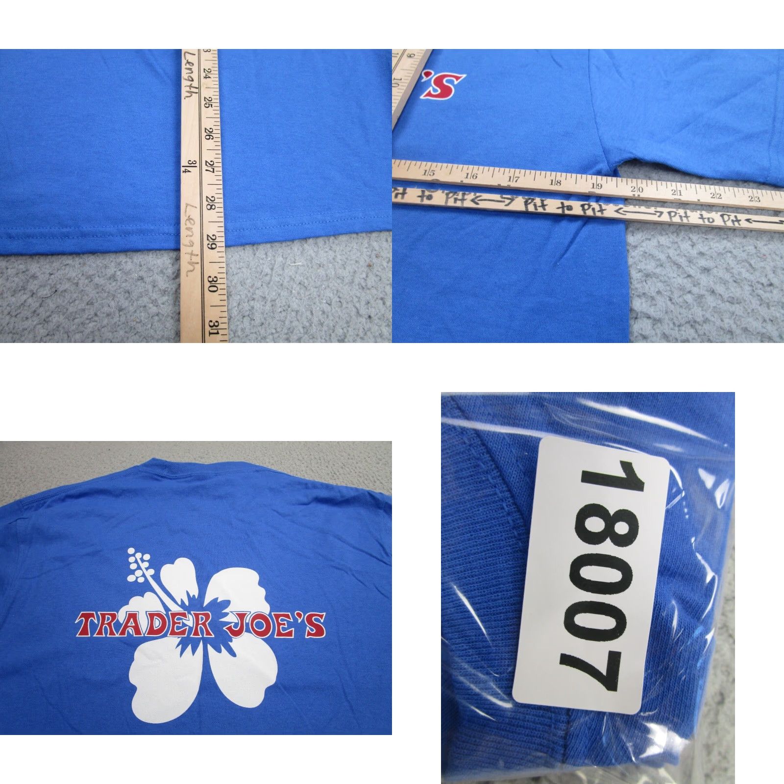 Vintage Trader Joe's Classic Hibiscus Flower Logo T-Shirt Mens Blue ...