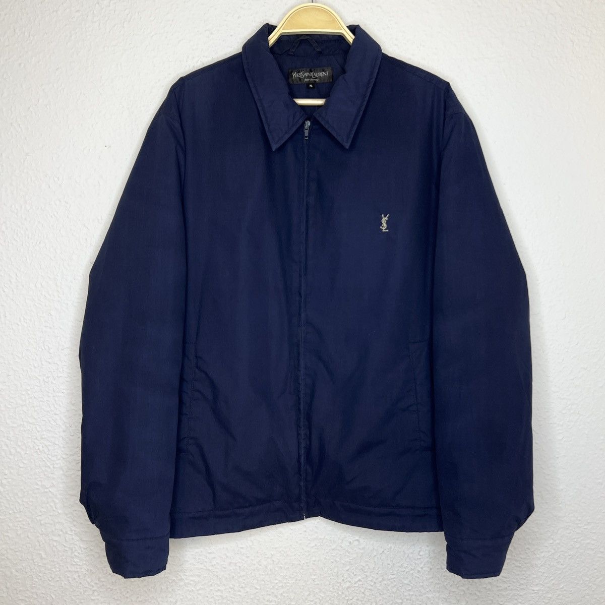 Designer Yves Saint Laurent Harrington-Style Jacket YSL Logo Navy | Grailed