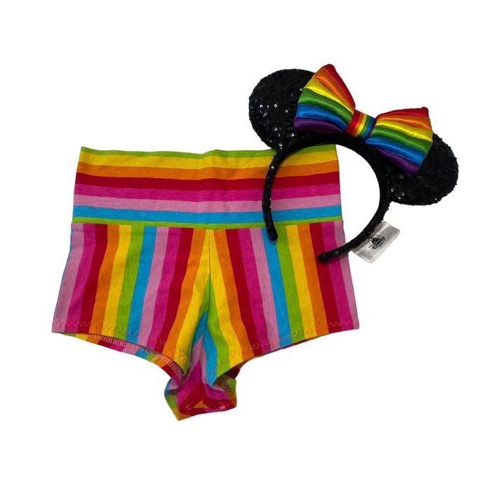 Disney Rainbow Rave Pride Booty Shorts Disney Minnie Mouse Bow Ears ...