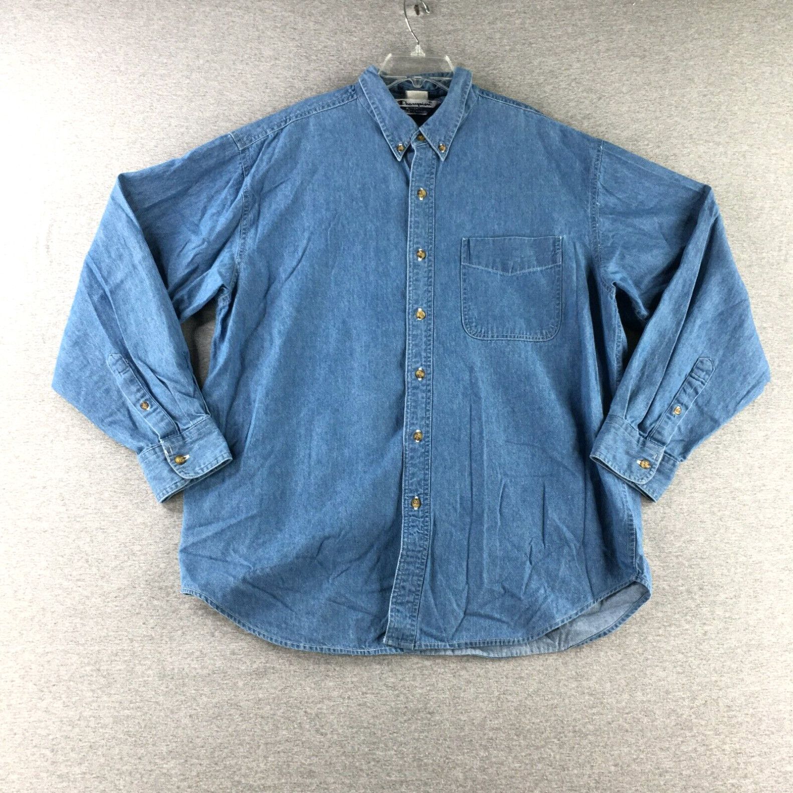 Champion Vintage Champion Shirt Mens Extra Large Button Up Denim Blue ...