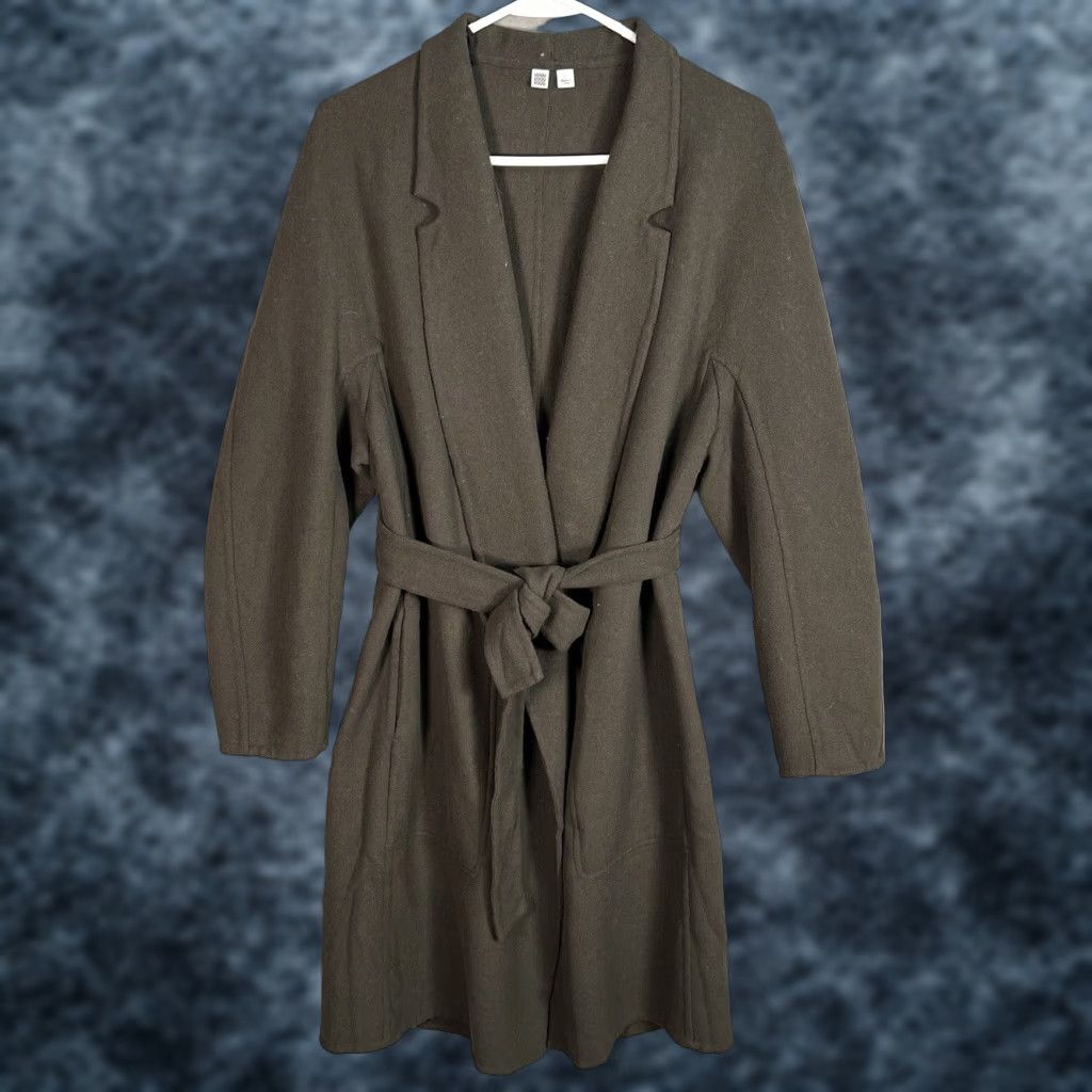 Uniqlo Premium Brown Belted Women's Large Size Wool Blend Overcoat ...