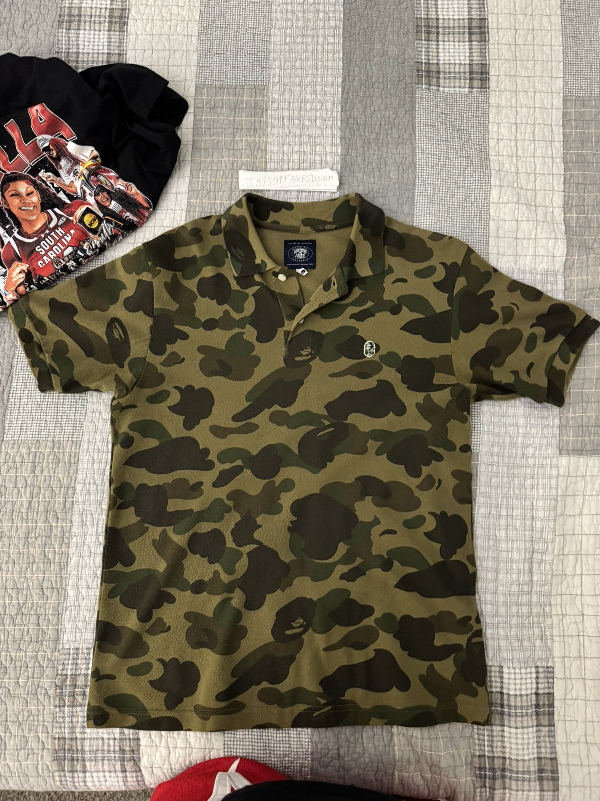 Bape Green Camo A Bathing Ape Polo Collar Shirt Size Medium Bape Green Camo A Bathing Ape Polo Collar Shirt Size Medium