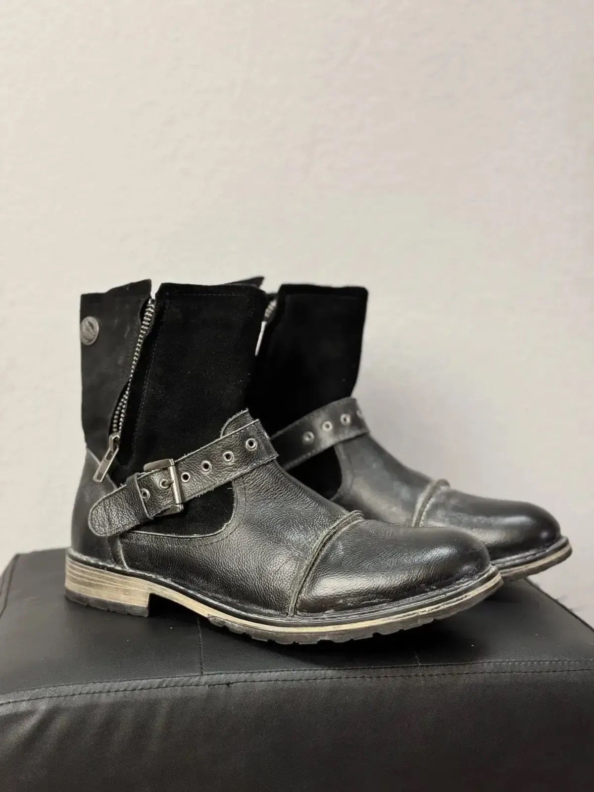 Leather × Western Rise Rock Rebel Leather Western Cowboy Unisex Boots ...
