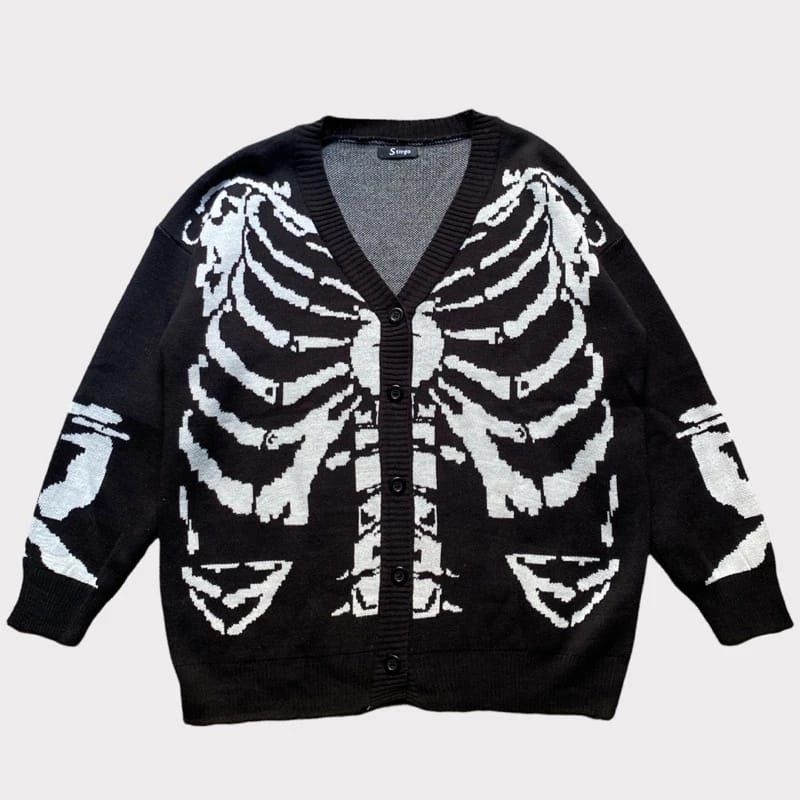 Skulls Skeleton Black Knitwear Cardigan Oversize | Grailed