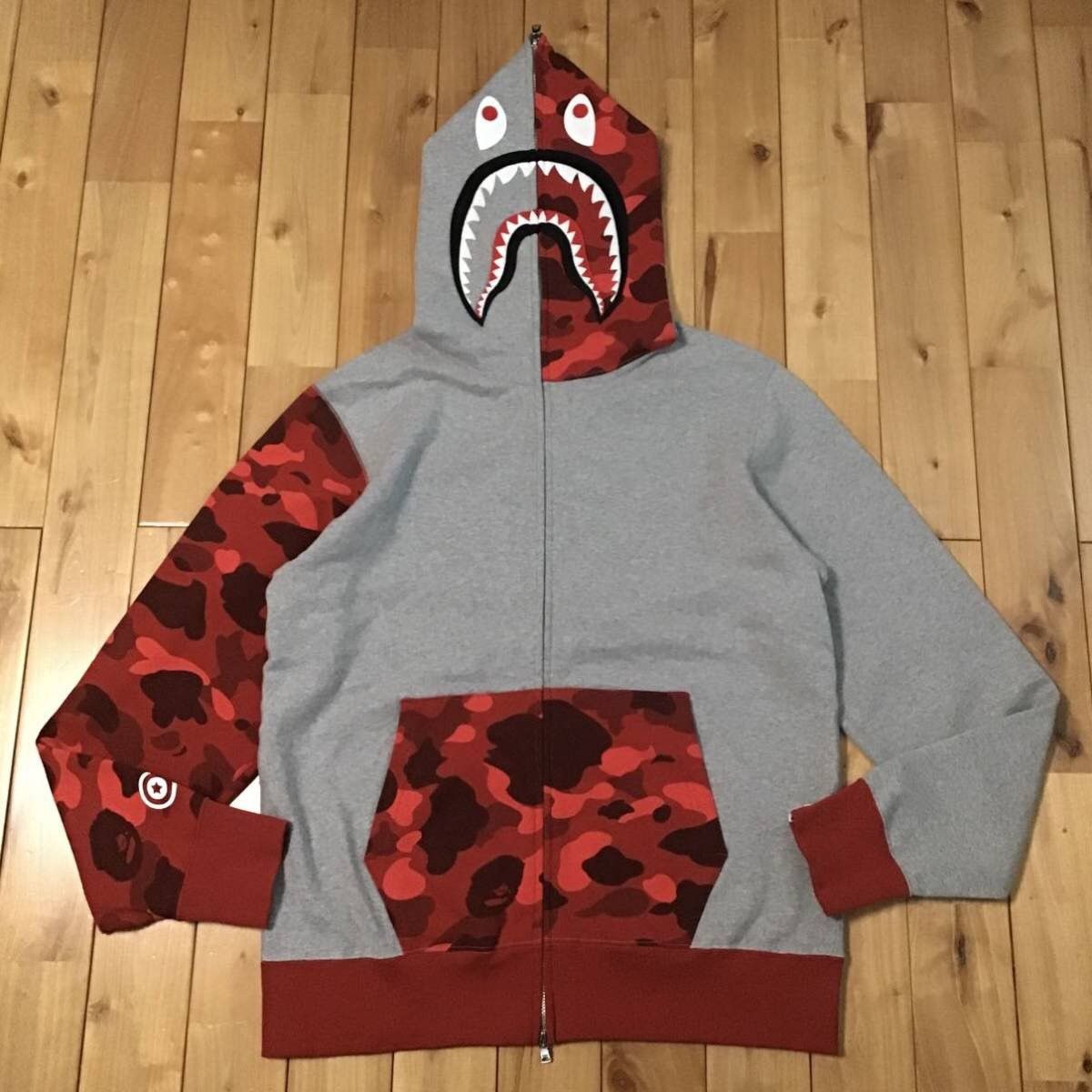 Bape BAPE Gray x Red camo shark full zip hoodie a bathing ape WGM | Grailed