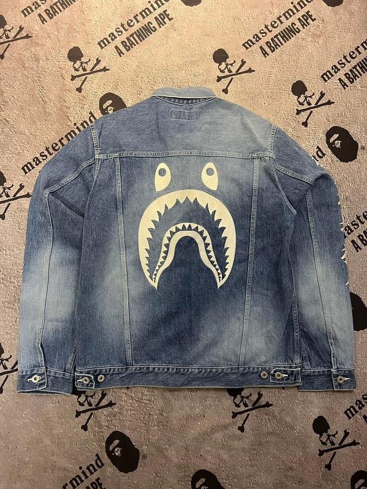 Bape A BATHING APE BAPE SHARK DENIM JACKET | Grailed